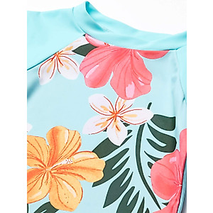 uideazone Toddler Girls Rash Guard 2 Piece Set 3T 4T Bathing Suit Long Sleeve Floral Print Swimsui Set UPF 50+ UV Sun Protection,3-4Y Blue-Flower
