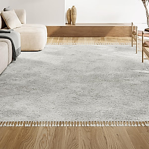 JONATHAN Y MCR100A-8 Mercer Shag Plush Tassel Indoor Area-Rug Bohemian Modern Contemporary Solid Easy-Cleaning Bedroom Kitchen Living Room, 8 X 10, White with Tassel