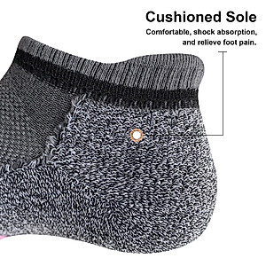 PHETAUM Women's Ankle Athletic Extra Cushion Running Socks, Size 6-9, Dark Gray, 6 Pairs