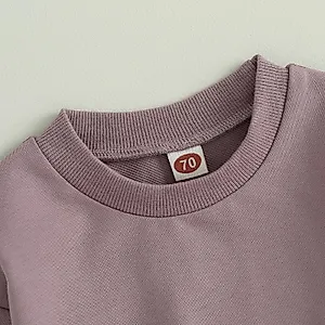 MAYUMMPY Baby Boys Girl Solid Outfit Long Sleeve Crewneck Oversized Sweatshirt Sweatpants Pants Set Fall Winter Clothes (Purple, 18-24 Months)
