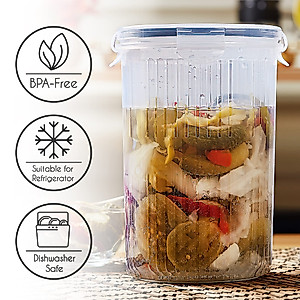 Crystalia Pickle Jar with Strainer Insert, Deli Food Storage Container, Pickle Holder Keeper Lifter, Bucket of Pickles, Barrel of Olive Jalapeno, Large Flip Jar with Leak Proof and Lock It Lid (Gray)