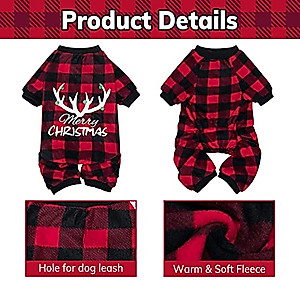 ASENKU Thermal Fleece Dog Christmas Pajamas, Red Black Plaid Doggie Onesies Puppy Xmas Jumpsuits for Small Breeds Dogs (Red, M