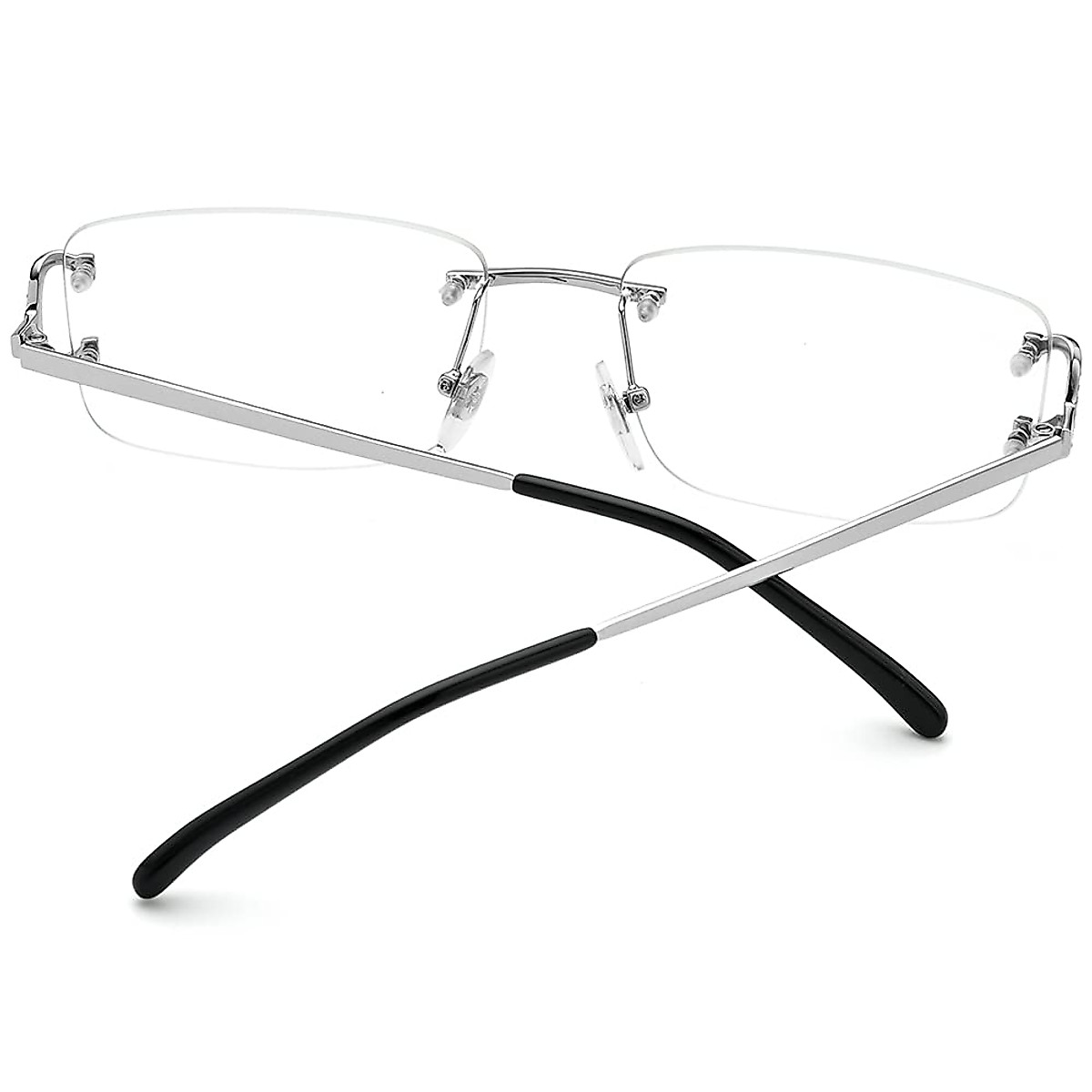 HEPIDEM Vintage Style Rectangular Rimless Metal Eyeglasses for Men Frameless Zircon Diamonds Glasses Frame (50254 Silver)