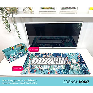 French Koko Large Mouse Pad Long Desk Mat Keyboard Pad Desktop Accessories Home School College Decor Supplies Pretty Extended Mousepad Big Office Essentials Women Girls XL Plant Pink Green Cute Cactus