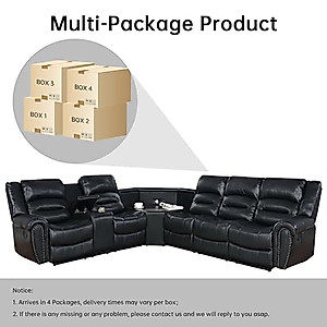 Nathaniel Home Leather Reclining Sectional, Black