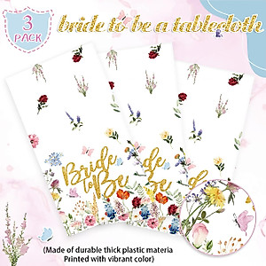 Bride to Be Floral Tablecloth, 3Pcs Bridal Shower Table Covers, Bride To Be Wedding Shower Decorations Wildflowers Disposable Bride To Be Table Cloth for Bride Wedding Engagement Party 108*54in