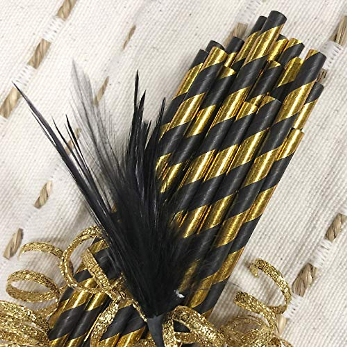 Black and Gold Foil Paper Straws - Striped - 7.75 Inches - 100 Pack Outside the Box Papers Brand