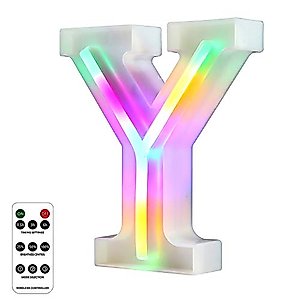 Newly Upgrade LED Neon Letter Lights Marquee Alphabet Light Up Letters with Remote Control，USB/Battery Powered Light Up Letters for Home Decoration Colourful (RC-Y)…