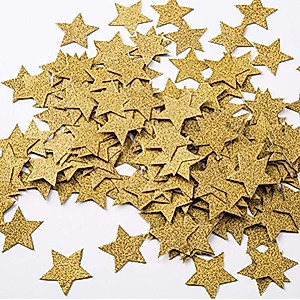 MOWO Glitter Five Stars Paper Confetti, Wedding Party Decor and Table Decor, 1.2’’ in Diameter (Glitter Gold,200pc)
