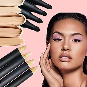 AKARY Face Full Range of Coverage Concealer Pencil for Face, 2 in 1 Dual-Sided Eyebrow Face Concealer Crayon Highlighter Stick, Professional Waterproof Foundation Concealer for Eye Dark Circles, Blackheads, Concealer Pencil with Brush for Men and Women (#