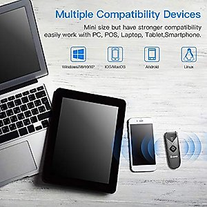 Eyoyo Mini 2D QR 1D Bluetooth Barcode Scanner, Portable Wireless Barcode Reader with USB Wired/Bluetooth/ 2.4G Wireless Connection PDF417 Data Matrix Image Scanner for iPad, iPhone, Android, Tablet PC