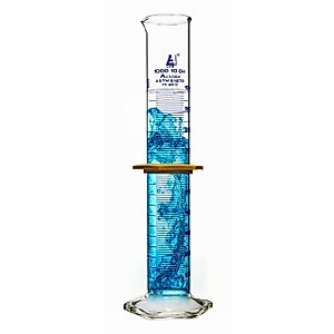 EISCO Graduated Cylinder, 1000mL - ASTM, Class A Tolerance ±3.00mL - Protective Collar, Hexagonal Base - Blue Graduations - Borosilicate 3.3 Glass