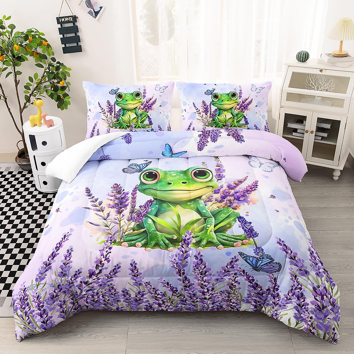AILONEN Cute Frog Bedding Set Twin Size, Tropical Amphibian Comforter Set for Kids Boys Girls,3D Animal Theme Bed in a Bag,3 Pieces, 1 Quilt and 2 Pillowcases,Soft Microfibre
