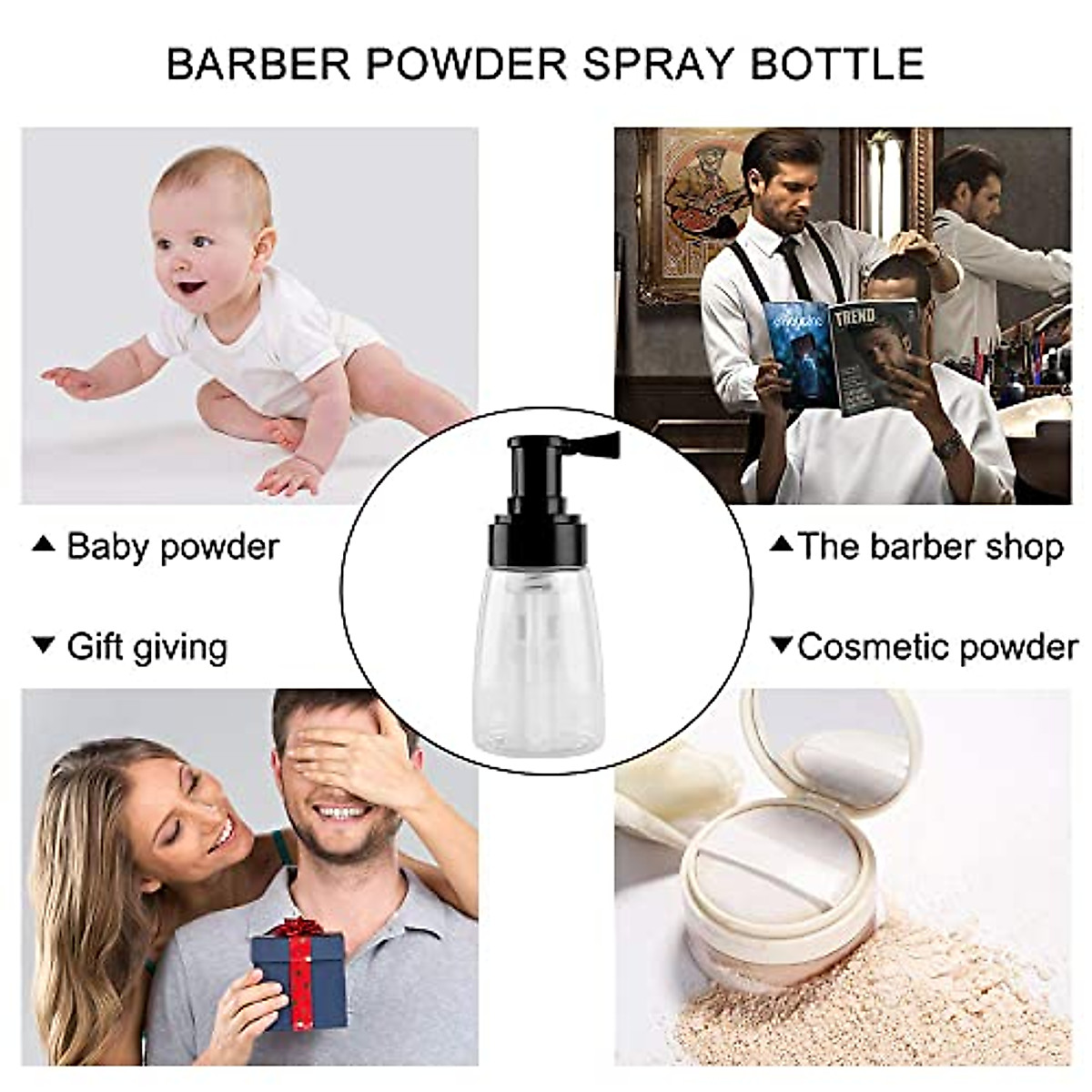 Barber Powder Bottle Spray - for Applying Talc and Powder - Empty Powder Travel Cosmetics Blower, Refillable Hair Fiber Applicator for Hair Salon, Home, Beauty