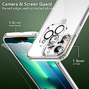 SPIDERCASE [3 in 1 Designed for iPhone 13 Pro Max Case, [Crystal Clear Not Yellowing][with 2 Pcs Tempered Glass Screen Protectors & 2 Pcs Camera Lens Protectors] Slim Thin Case (Silver)