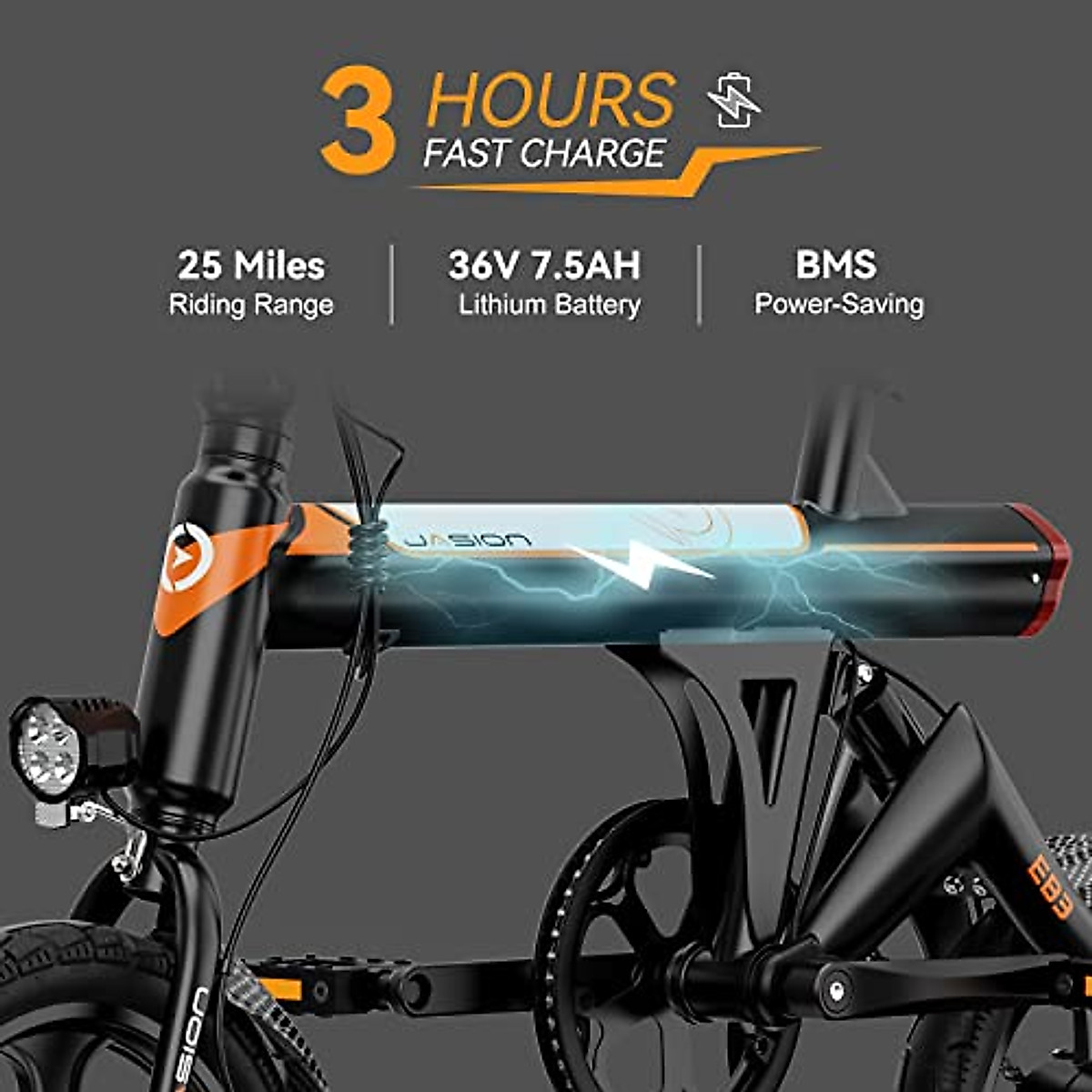 Jasion EB3 Electric Bike for Adults 21mph Folding Adults Electric Bicycles, 350W Brushless Motor, 36V 7.5Ah Battery, Center Suspension, 3 Levels Assist, 14" Foldable ebike for Adults and Teens