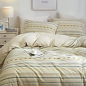 PHF 100% Cotton Tufted Duvet Cover Set King Size, 3pcs Boho Textured Jacquard Comforter Cover Set, Yarn-Dyed Decorative Duvet Cover with Pillow Shams Bedding Collection, 106"x 92", Ivory & Yellow