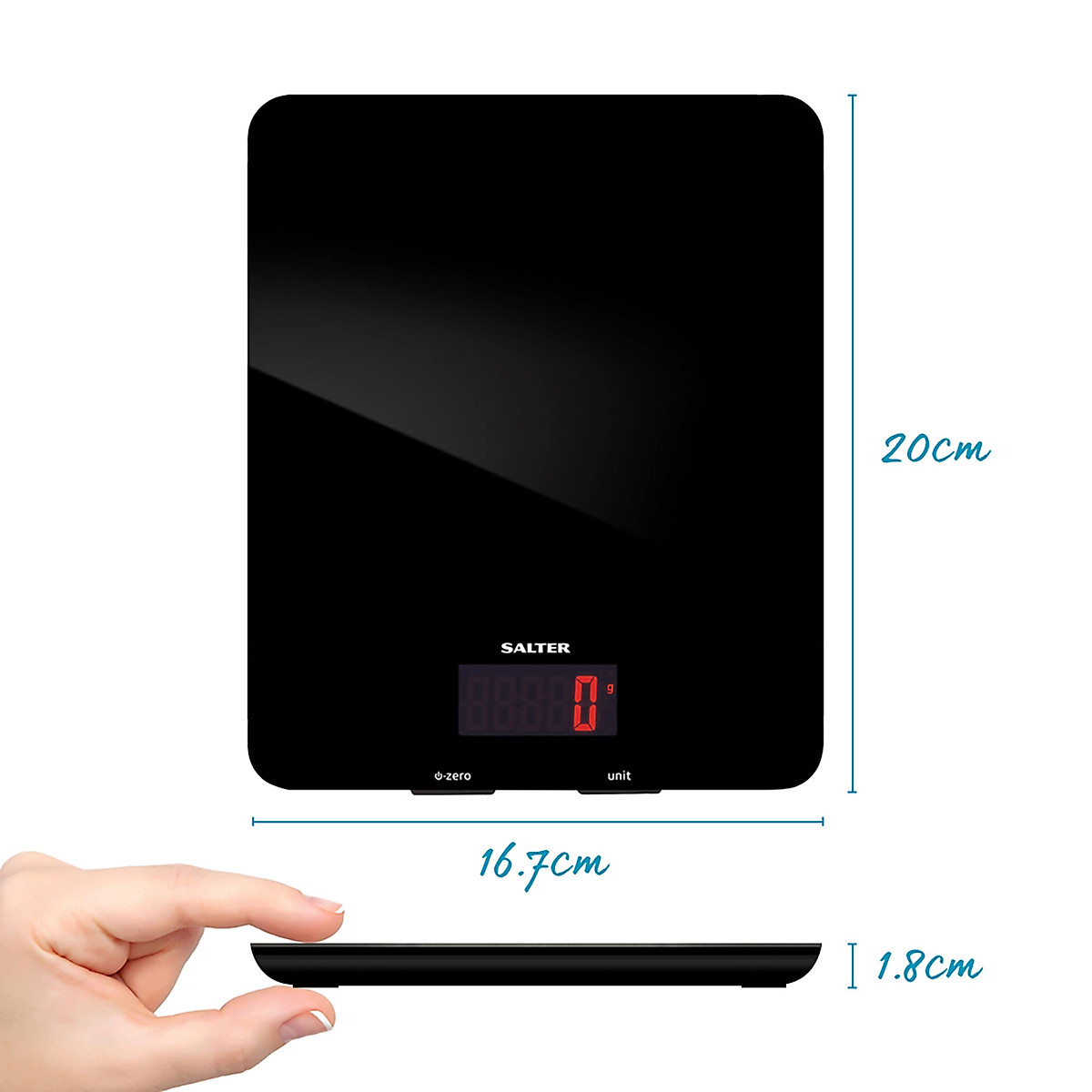 Salter Digital Platform Seen on TV, Stylish Glass Design, Electronic Cooking Scale for Home + Kitchen, Weigh Food 5kg + Liquids in ml and fl. Oz, 5 kg Capacity, Black