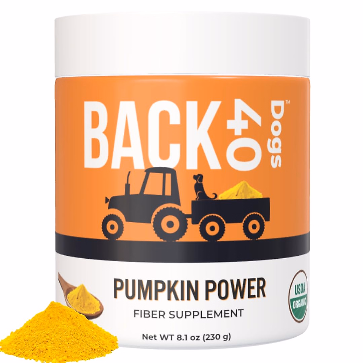 BACK 40 Dogs Pumpkin Powder for Dogs, Powdered Pumpkin for Dogs with Vitamins A, C & E, Fiber-Rich Vitamins for Optimal Pet Health, Combat Constipation, Dog Multivitamin for Digestive Health, 8.1 oz