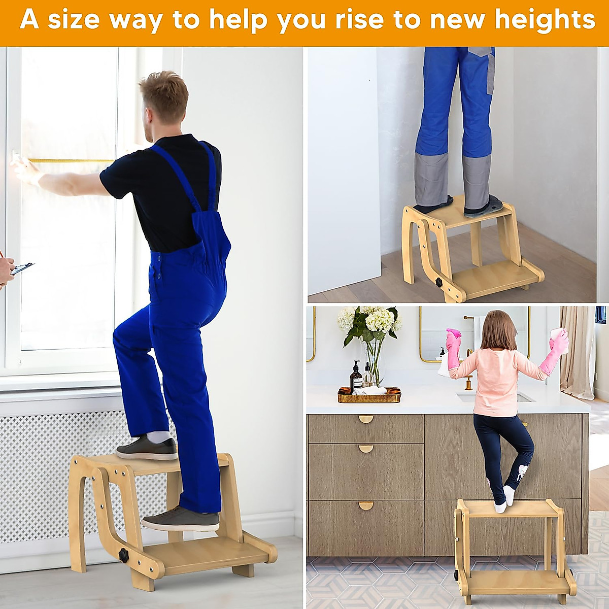 Toddler Step Stool, Wooden Folding Toddler Step Stool, Two Step Kids Step Stool, Transformable Toddler Chair Kitchen Step Stool, Foldable Toddler Step Stool for Bathroom Sink, Small Toddler Step Stool