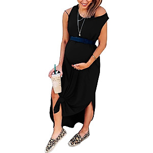 ANRABESS Women Casual Loose Sundress Sleeveless Split Maxi Long Beach Shirt Dress Travel Vacation 2025 Summer Outfits Black Medium