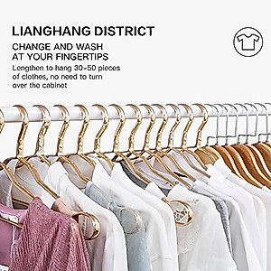 JZM Clothing Racks for Hanging Clothes, Rolling Clothes Rack, Rolling Garment Rack, Multi-functional Garment Rack Freestanding Hanger with 5 Rods, Side Hooks and Lockable Wheels, White Clothing Rack