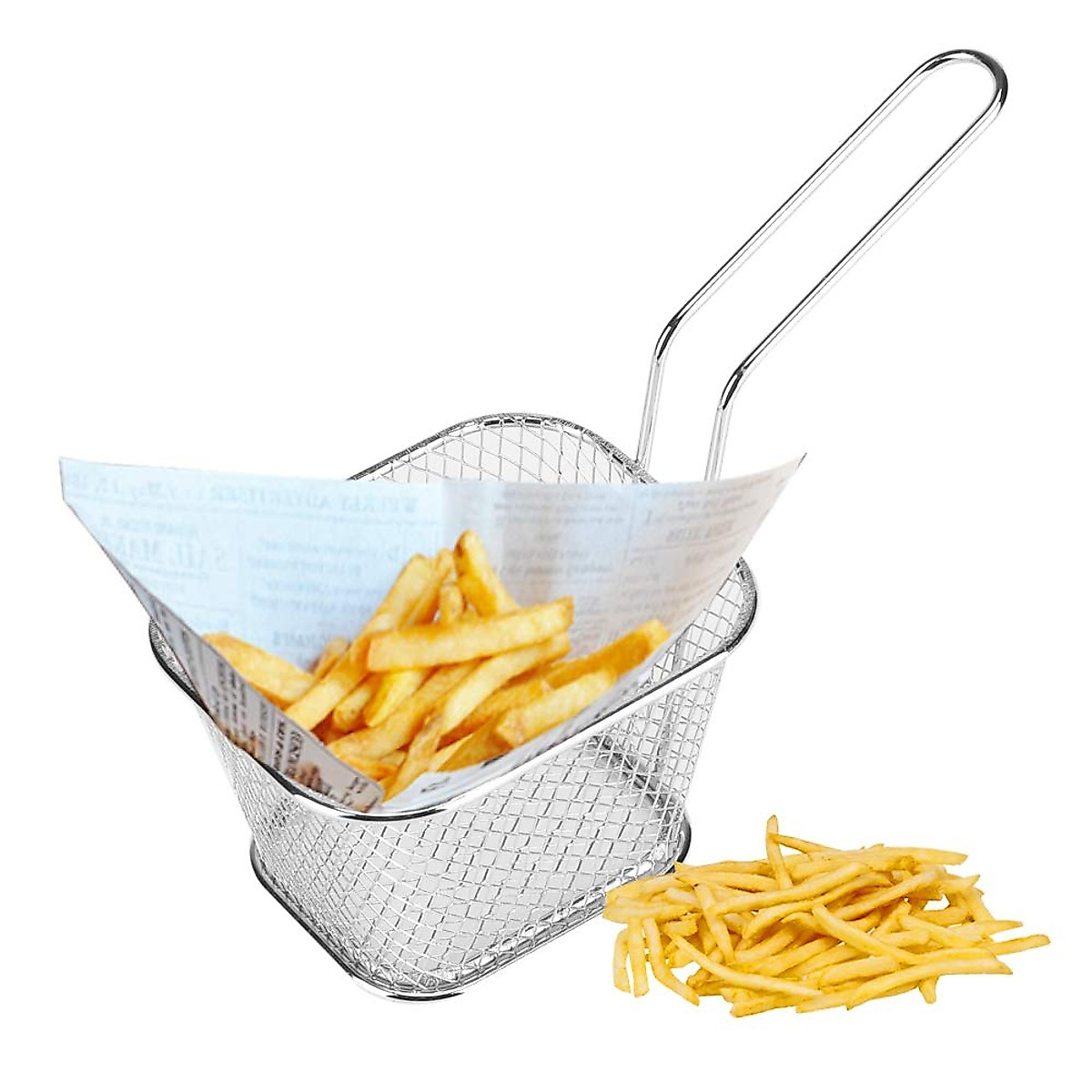 MOUMOUTEN Mini Square Fry Basket, Stainless Steel French Fries Holder Deep Fryer Baskets Serving Food Strainer, Serving Chips Fryer Cooking Tool for Chip Shrimp