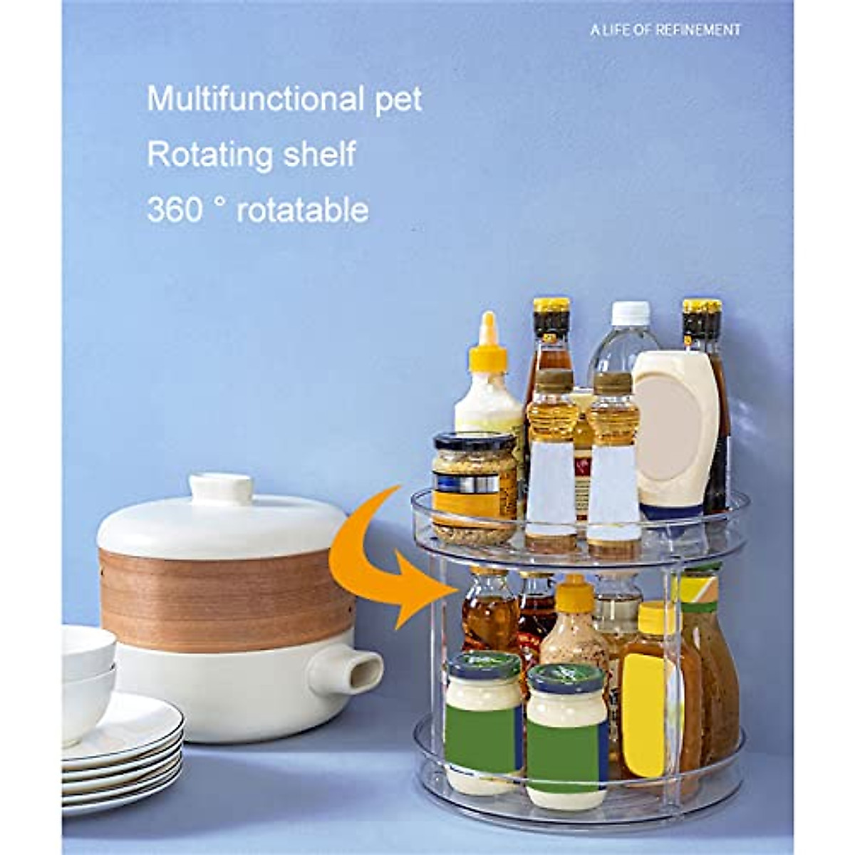 Lazy Susan Organizer for Cabinet, Clear Turntable Organizer, Rotating Spice Rack Kitchen Storage Cosmetic Makeup Organizers for Pantry, Countertop, Fridge, Shelf, Vanity, Bathroom (Single Tier, L)