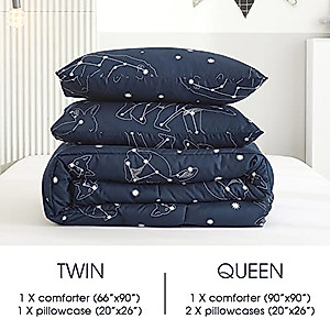 HYPREST Twin Comforter Set for Girls Boys,Constellation Soft Cute Twin Bed Comforter Sets, 2 Pieces Kids Teens Blue Lightweight Comforter Cooling Breathable (Oeko-Tex Certified)