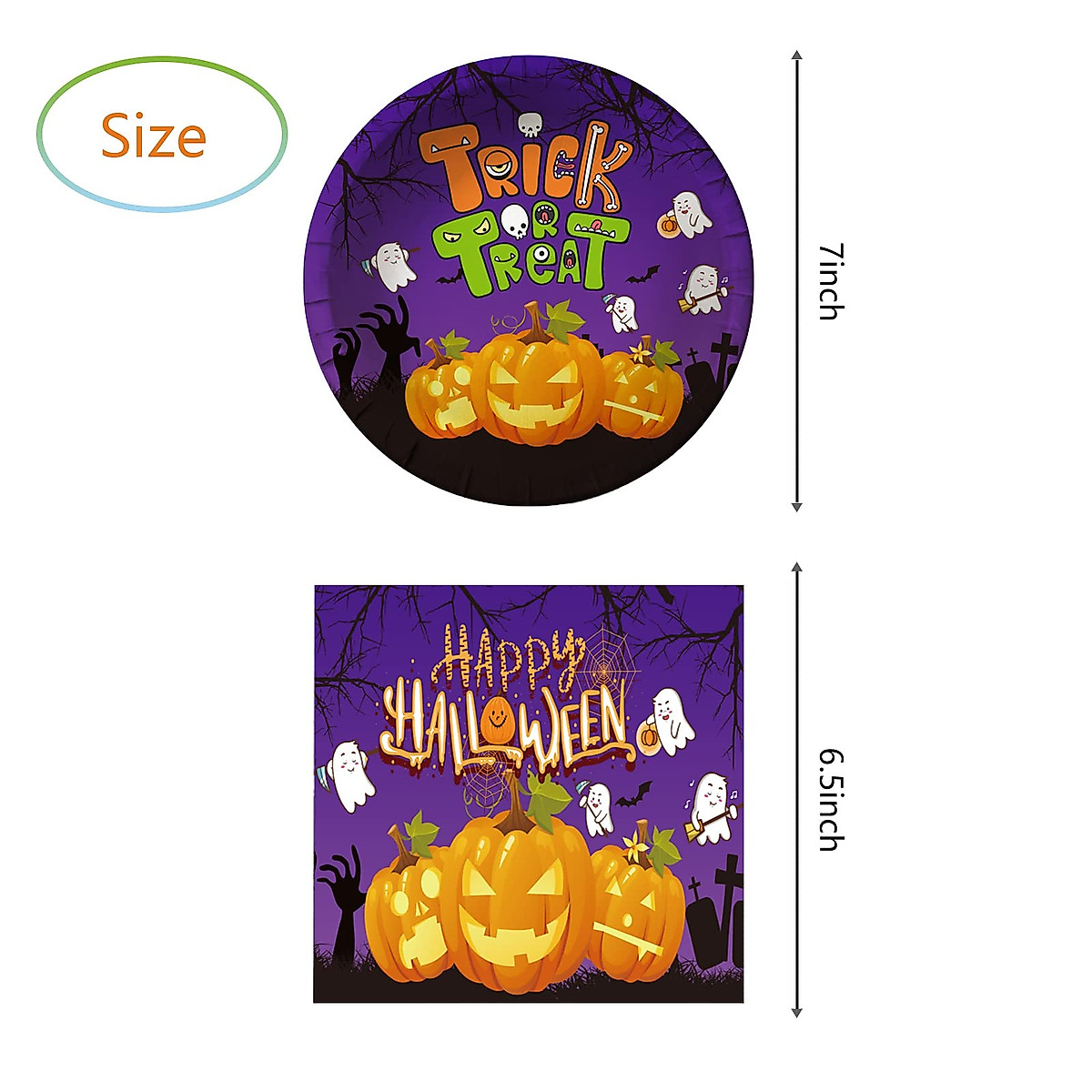 Hqyybf Halloween Party Supplies Set, 20 Plates and 20 Napkins, for Halloween Pumpkin Themed Tableware Set Party Decorations