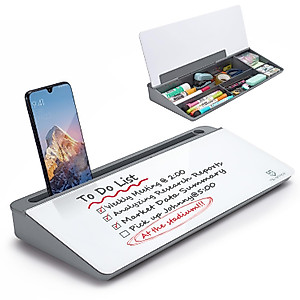 Small Desktop Glass Whiteboard Dry-Erase-Board - Computer Keyboard Stand White Board Surface Pad with Drawer, Desk Organizers with Accessories for Office, Home, School Supplies