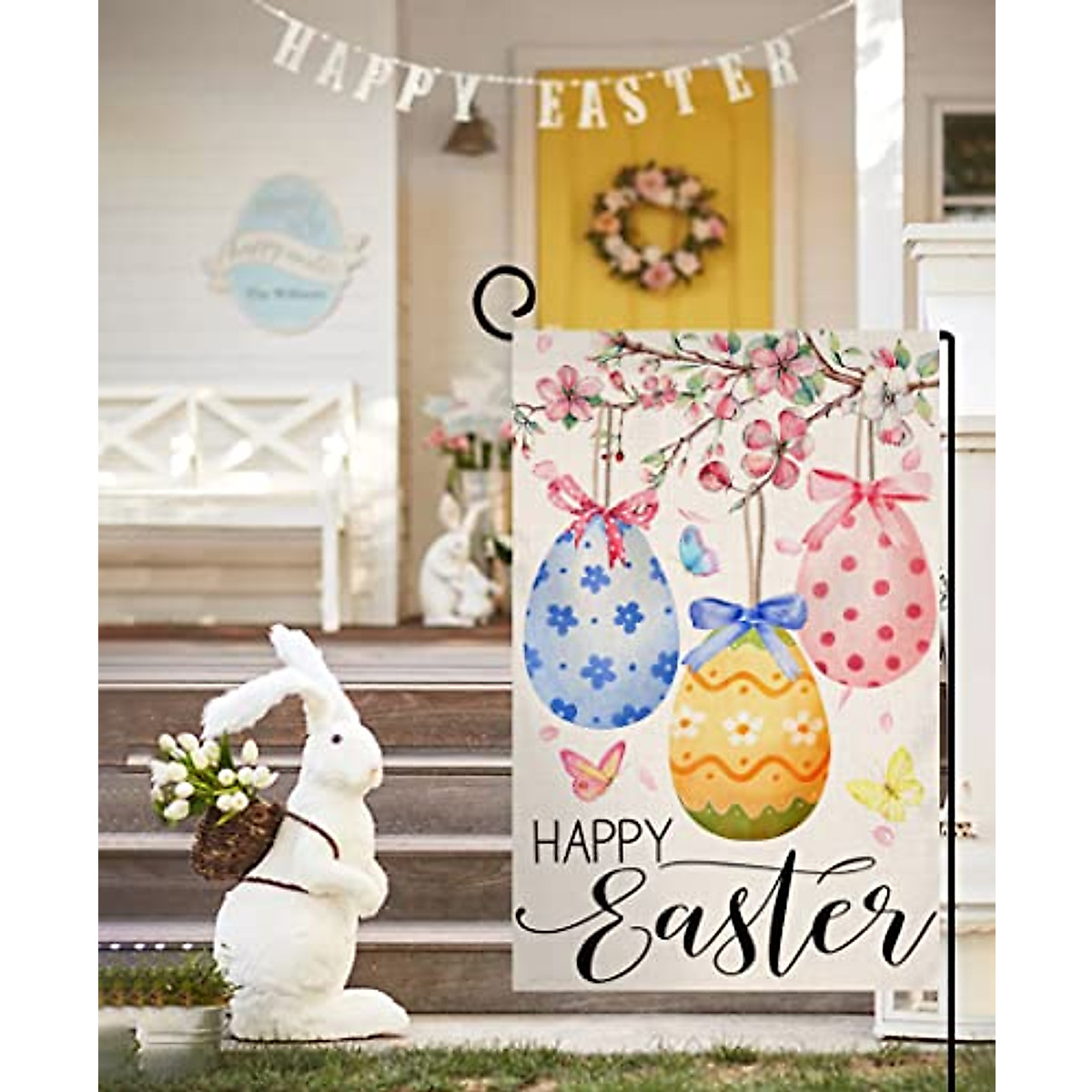 Easter Eggs Garden Flag 12x18 Vertical Double Sided Spring Floral Butterfly Farmhouse Holiday Outside Decorations Burlap Yard Flag BW270