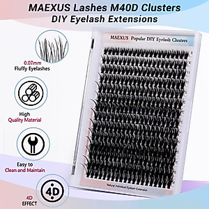 MAEXUS Lash Clusters, Individual Lash 240 Clusters False Eyelash 40D Lash Clusters Extensions Individual Lashes Cluster DIY Eyelash Extensions at Home (M40D-0.07D,9-16mm MIX)
