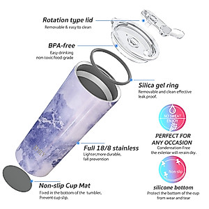 THILY Stainless Steel Vacuum Insulated Tumbler Travel Mug 26 oz Coffee Cup with 2 Lids and Straws, Splash Proof, Keep Ice Drinks Cold, Blue Marble
