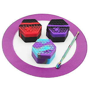 vitakiwi 26ml Wax Hexagon Silicone Containers Non-stick Concentrate Jars with 7.87" Silicone Mat and 5.2" Carving Tool