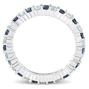 1 cttw Blue Sapphire Diamond Wedding Eternity Ring 14k White Gold - Size 5