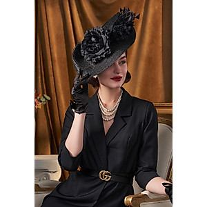 BABEYOND Tea Party Fascinator Hat for Women Kentucky Headwear Feather Derby Pillbox Wide Church Hat for Cocktail Wedding Black
