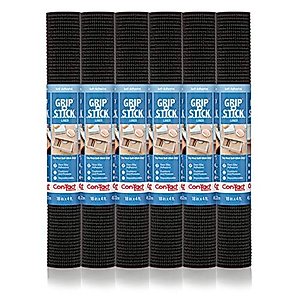 Con-Tact Brand Grip-N-Stick Durable Self-Adhesive Non-Slip Shelf and Drawer Liner, 18" x 4', Black, 6 Rolls