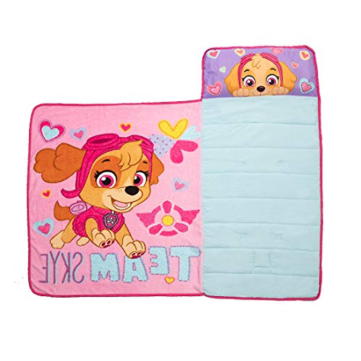 Paw Patrol Team Skye Toddler Nap-Mat Set - Includes Pillow and Fleece Blanket – Great for Girls Napping During Daycare or Preschool - Fits Toddlers, Pink