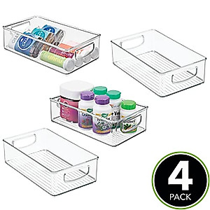 mDesign Small Plastic Bathroom Storage Container Bins with Handles for Organization in Closet, Cabinet, Vanity or Cupboard Shelf, Accessory Organizer - Ligne Collection - 4 Pack, Clear