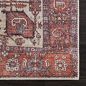 Bloom Rugs Washable 4x6 Rug - Red/Orange/Beige Traditional, Distressed Area Rug for Living Room, Bedroom, Dining Room and Kitchen - Exact Size: 4' x 6'