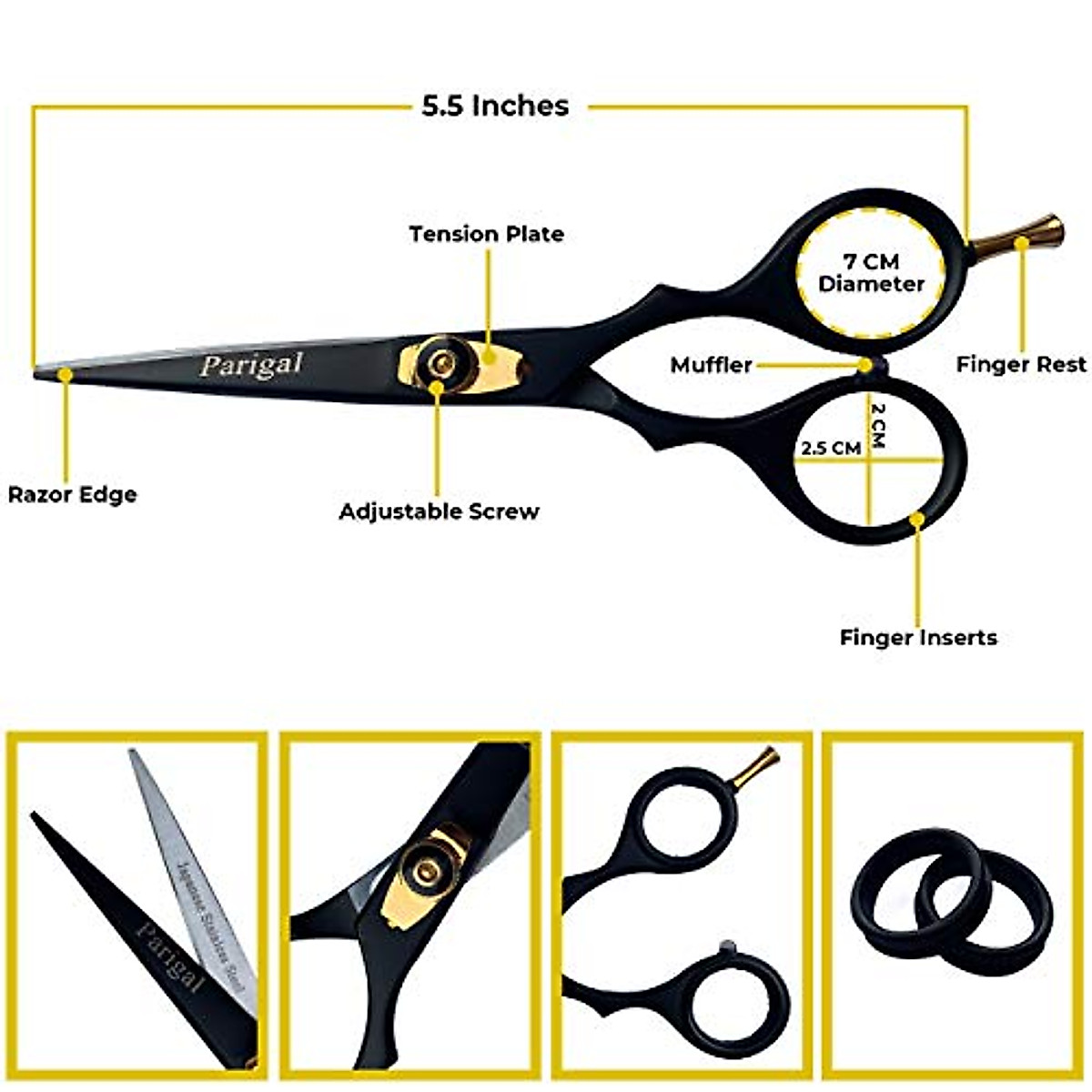 Hair Cutting Scissors Professional Hair Shears 5.5" - Razor Edged Durable Hair Cutting Tools - Handcrafted Barber Scissors in Japanese Stainless Steel - Scissors for Hair Cutting Men & Women