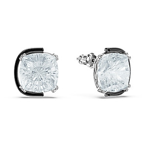 SWAROVSKI Harmonia Stud Pierced Earrings, Clear Cushion-Cut Crystals with a Mixed-Metal Setting, Part of The Harmonia Collection