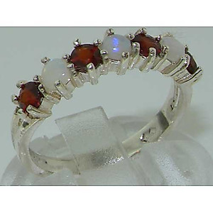 LetsBuyGold 925 Sterling Silver Natural Opal & Garnet Womans Eternity Ring - Size 7.25
