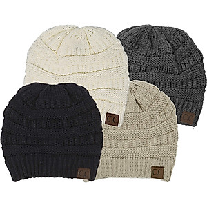 Funky Junque Solid Beanie 4-Pack: Black, Ivory, Beige, Charcoal