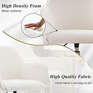 ERILEWE COLLECTION Velvet Home Office Chair, Cute Swivel Desk Chair with Wheels, Modern Rolling Adjustable Vanity Chair with Gold Base for Home Office, Vanity Room，Bedroom