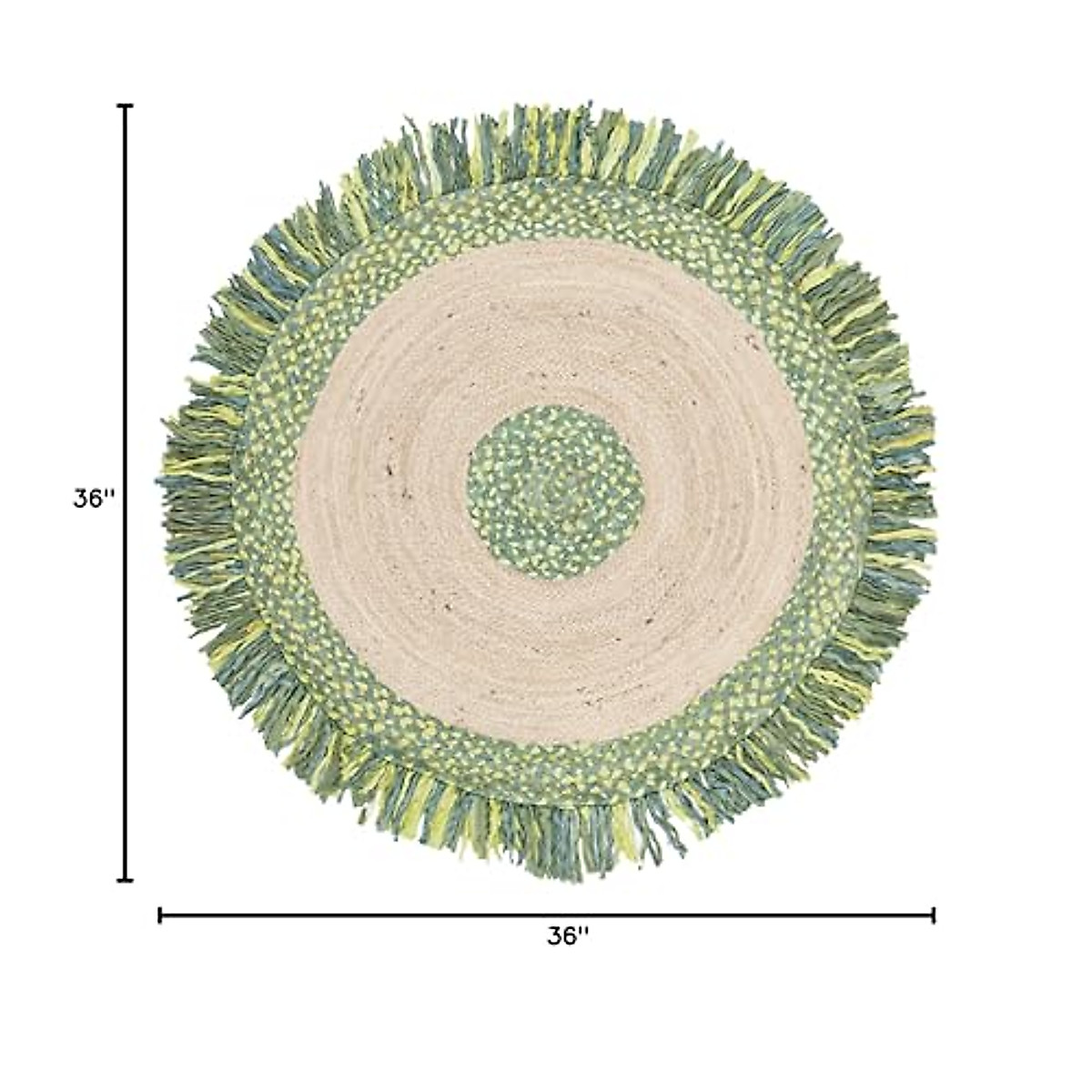 SAFAVIEH Cape Cod Collection 3' Round Green / Natural CAP212Y Handmade Boho Fringe Jute & Cotton Area Rug