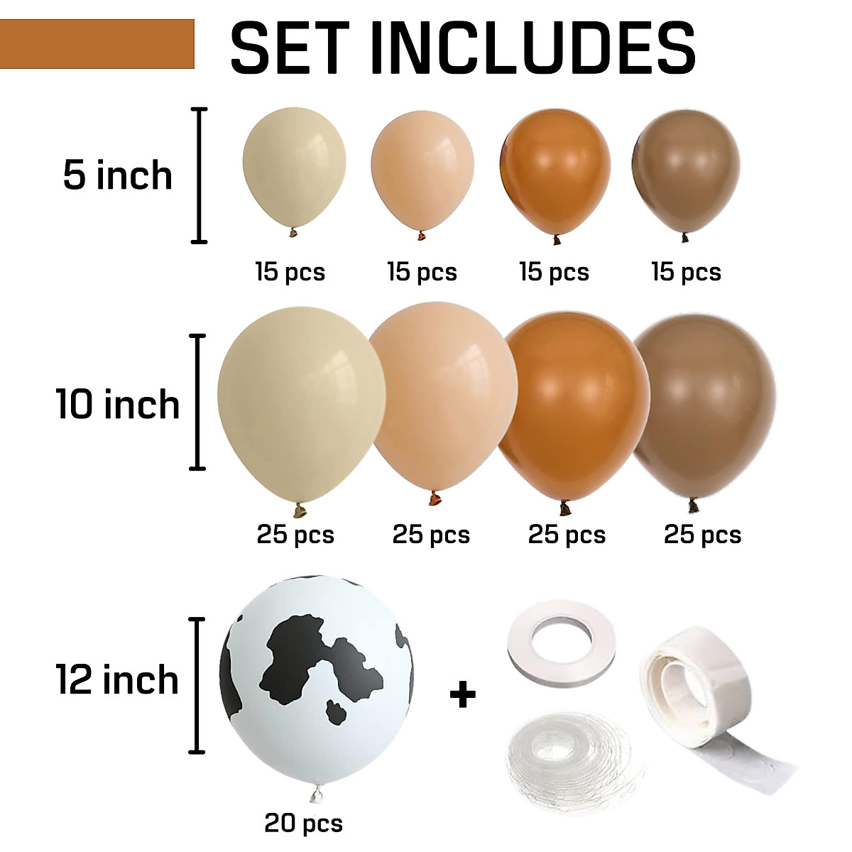 180PCS Cow Balloons Garland Kit – Balloons Garland Arch Kit with Neutral Brown Blush Latex Cow Balloons Assorted Sized Brown Balloons Garland Arch Kit Cow Print Party Supplies for Birthday Party Arch