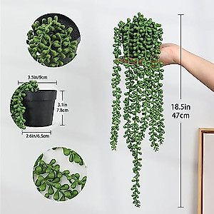 Floweroyal 2pcs Fake Hanging Plants Fake Potted String of Pearls Succulent Plants Small Faux Plants for Indoor Outdoor Shelf Wall Decor