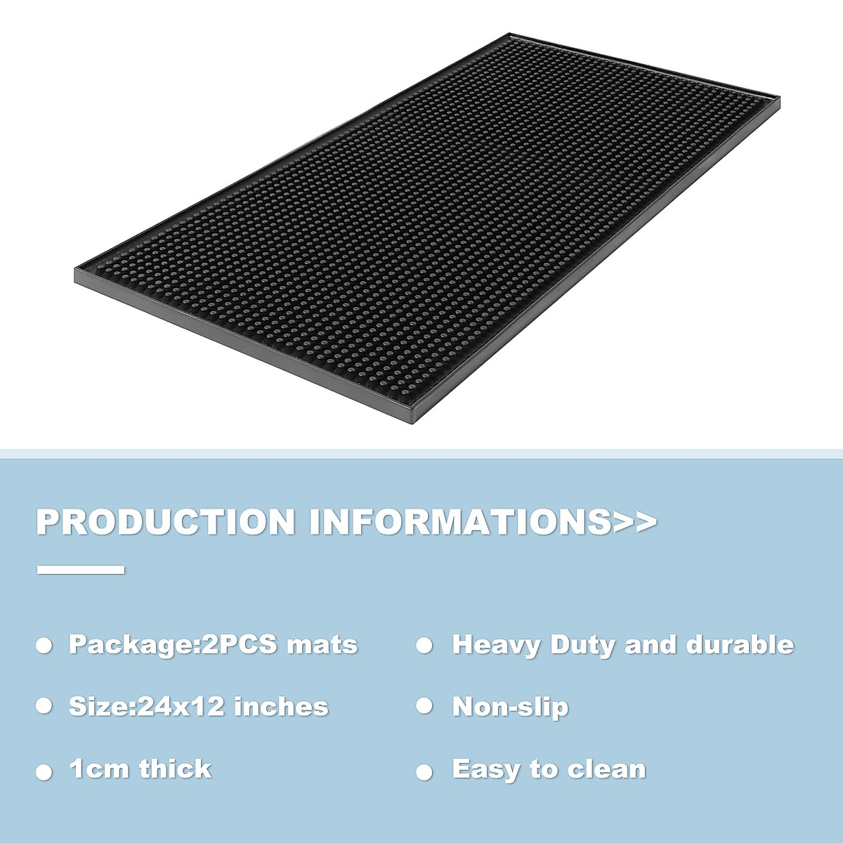 2 Pack Heavy-Duty Bar Mat Pad PVC Rubber Dish Drying Spill Matting for KTV Bar Glass Home (XL:24"x 12")